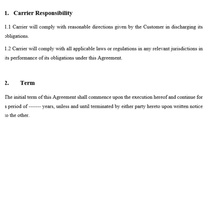 Carrier Service Agreement for Transport Services/transportation ...