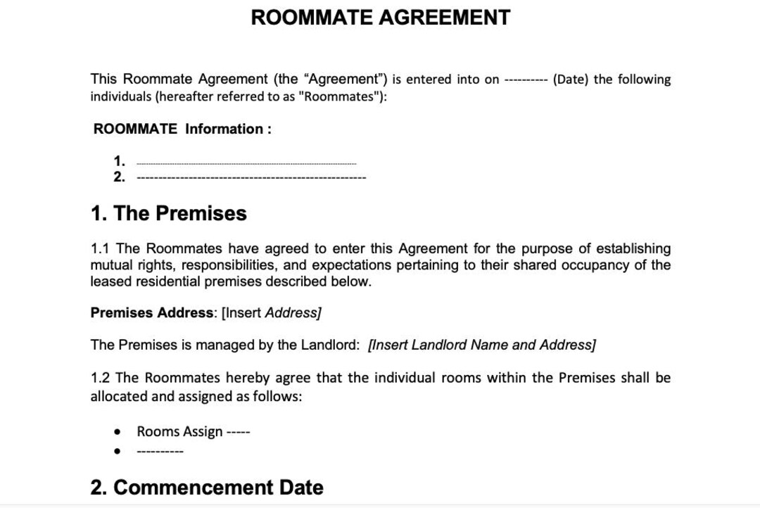 Roommate Agreement Template | Flatmate & Housemate Contract | Editable ...