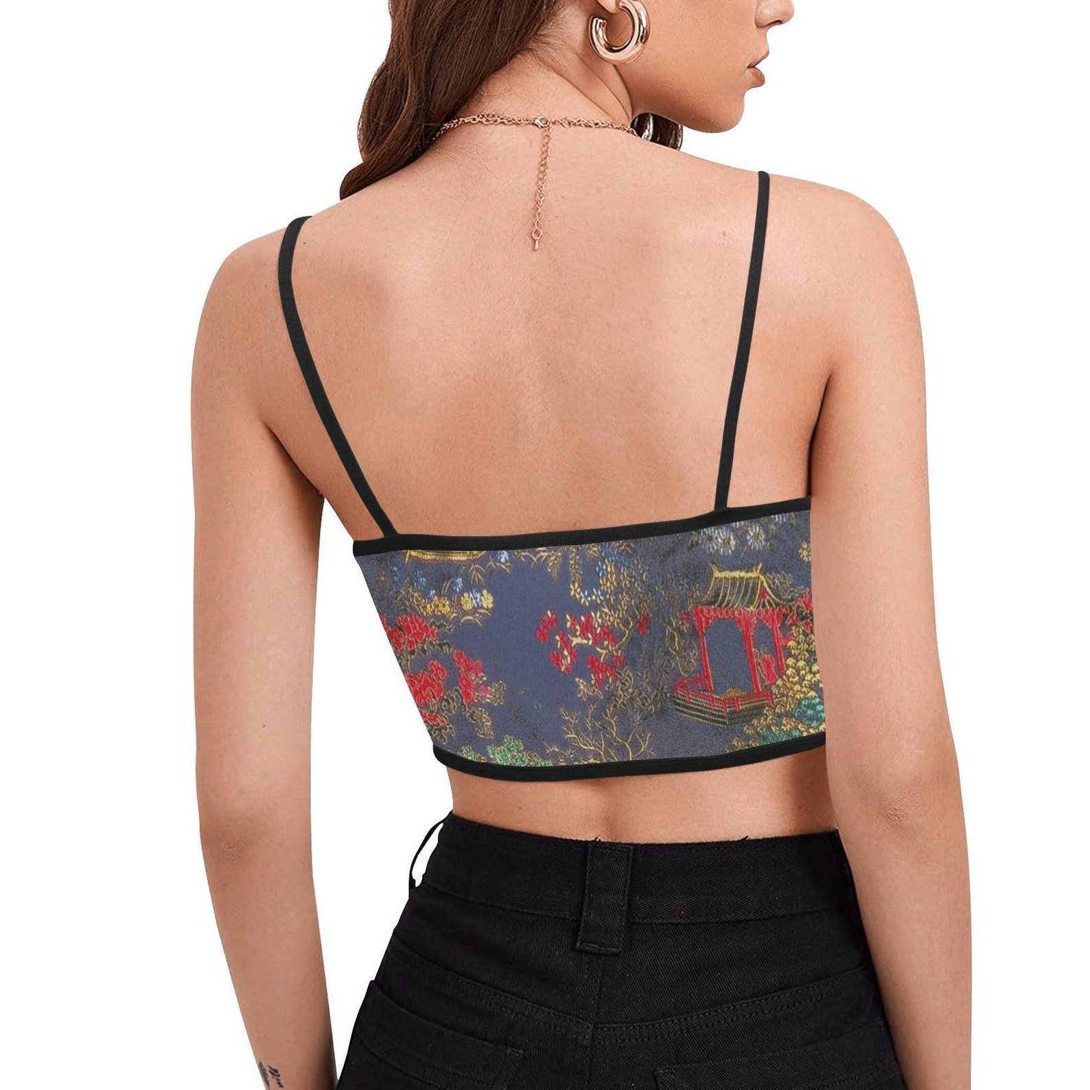 Womens Floral Spaghetti Strap Crop Top Japanese Geisha Etsy