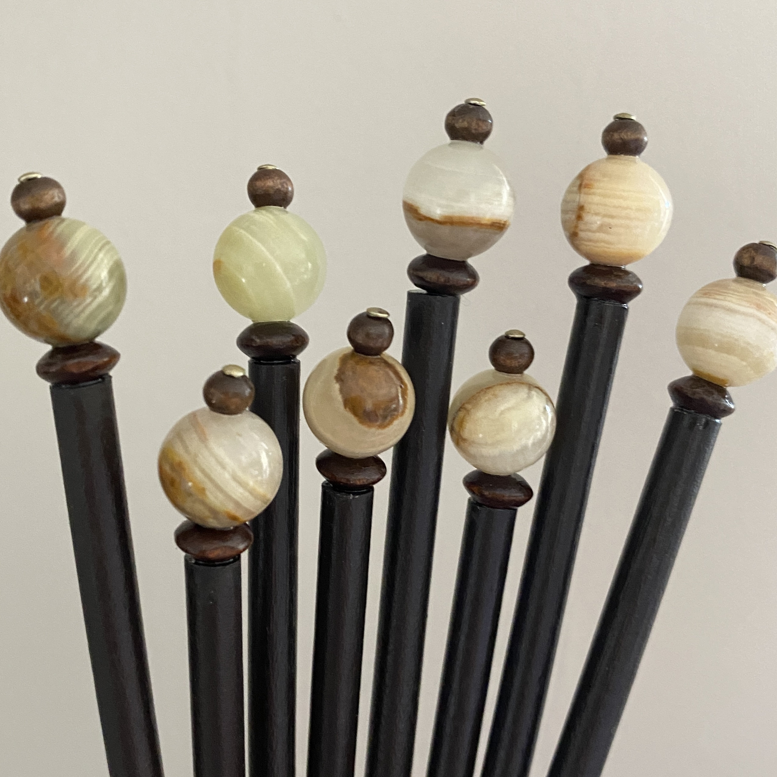 Pair of Genuine Jade and Wood Bead Hair Sticks - Etsy