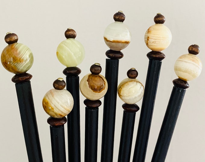 Pair of Genuine Jade and Wood Bead Hair Sticks - Etsy