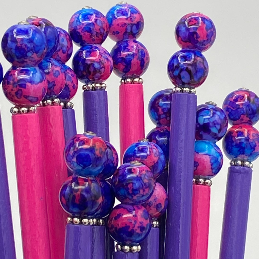 Pair of Painted Purple or Pink Hair Stick With Colorful Tye-dye Glass ...