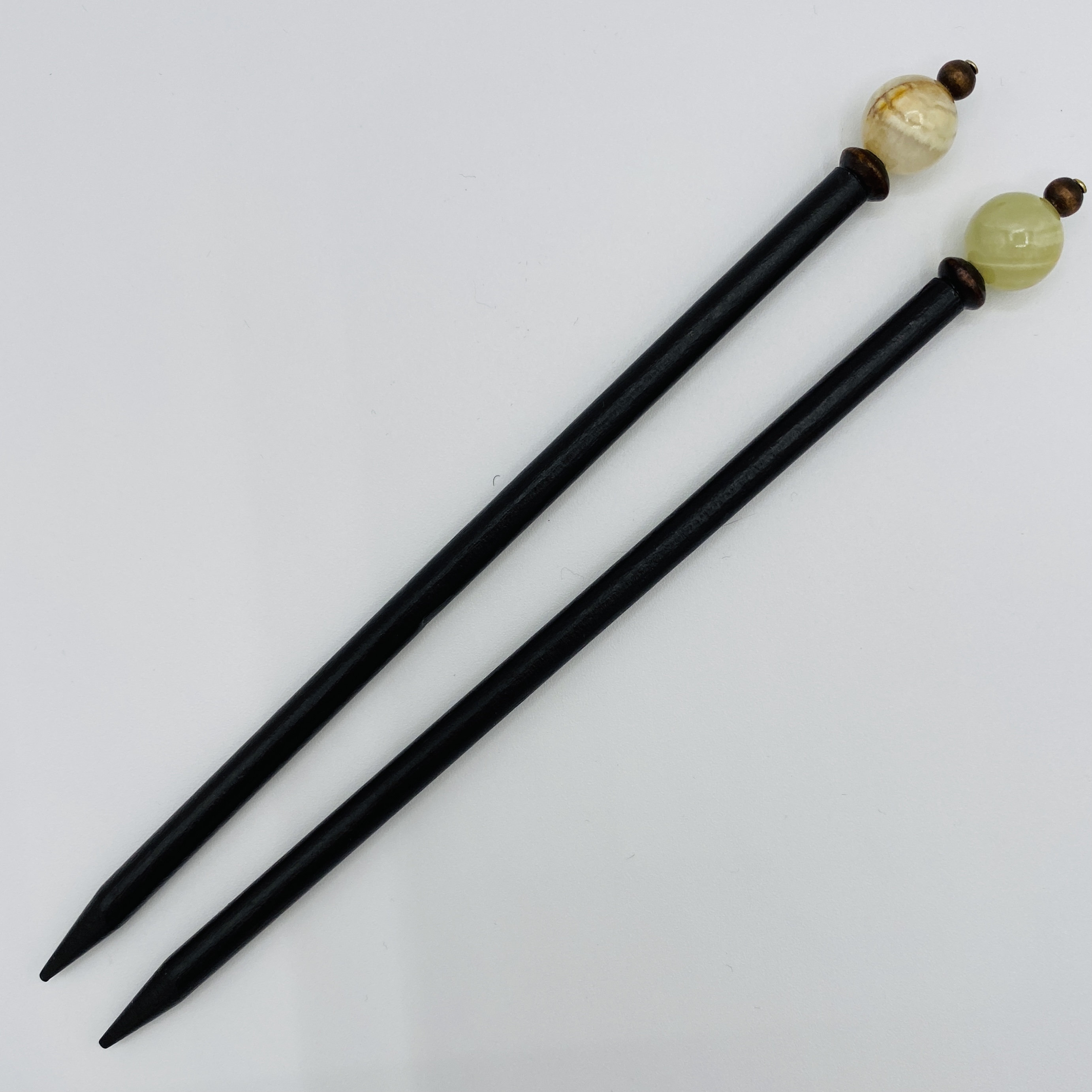 Pair of Genuine Jade and Wood Bead Hair Sticks - Etsy