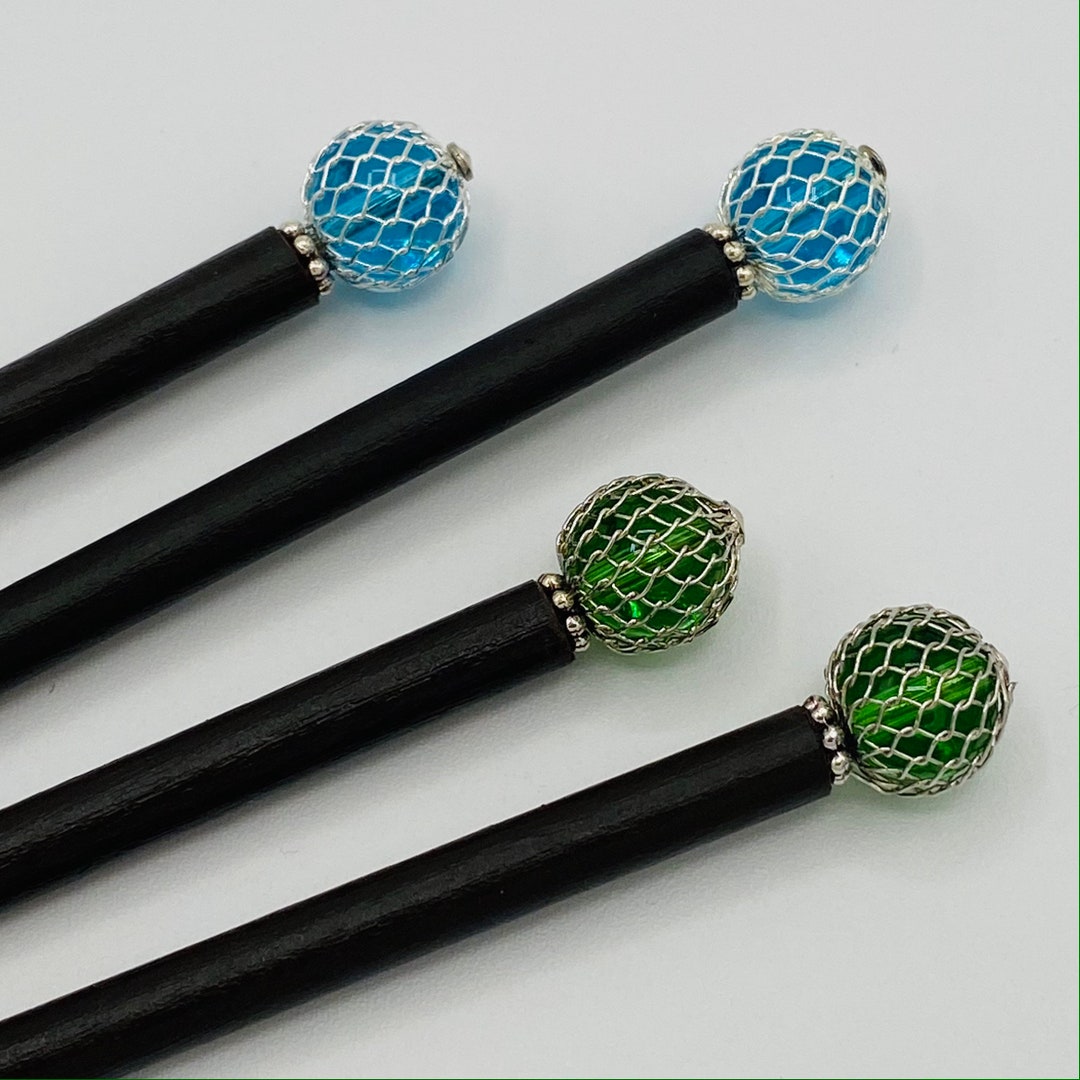 Pair of Green or Blue Wire-covered Glass Bead Hair Sticks - Etsy