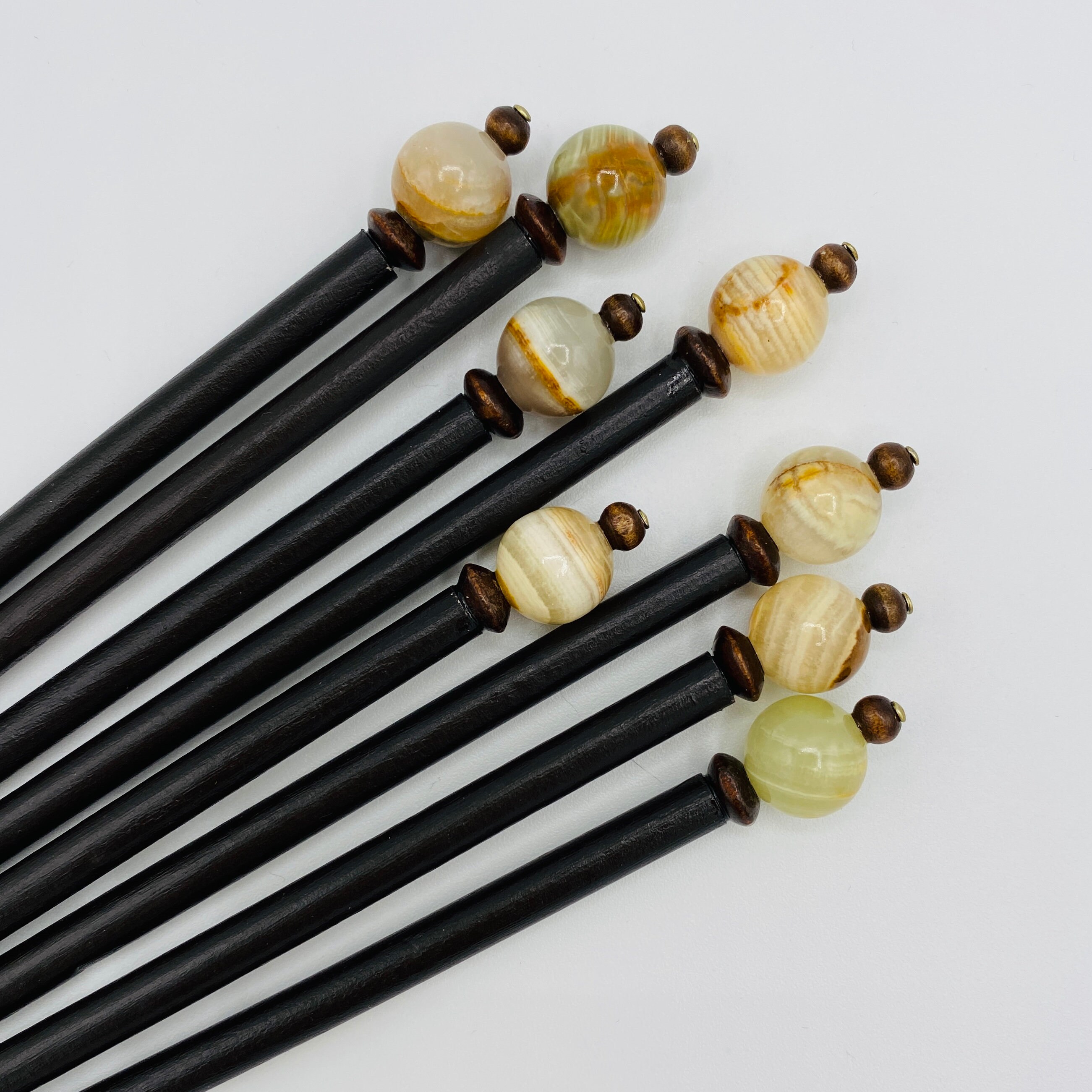 Pair of Genuine Jade and Wood Bead Hair Sticks - Etsy