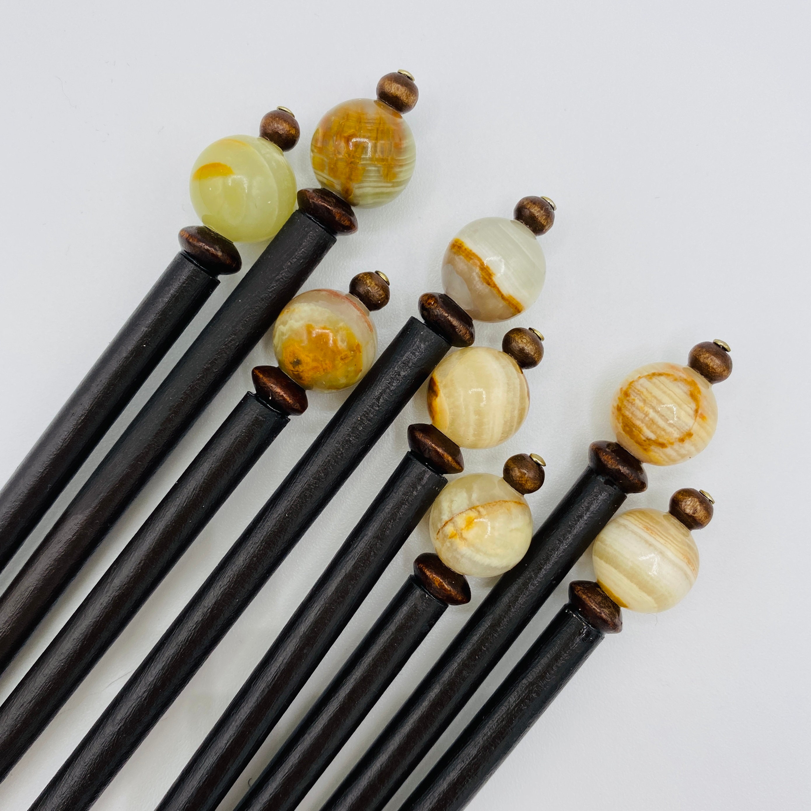 Pair of Genuine Jade and Wood Bead Hair Sticks - Etsy