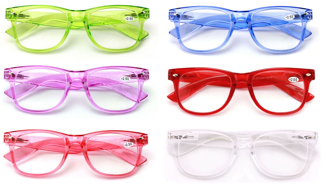 6 Pairs of Classic Comfortable Reading Glasses Transparent Neon Spring ...