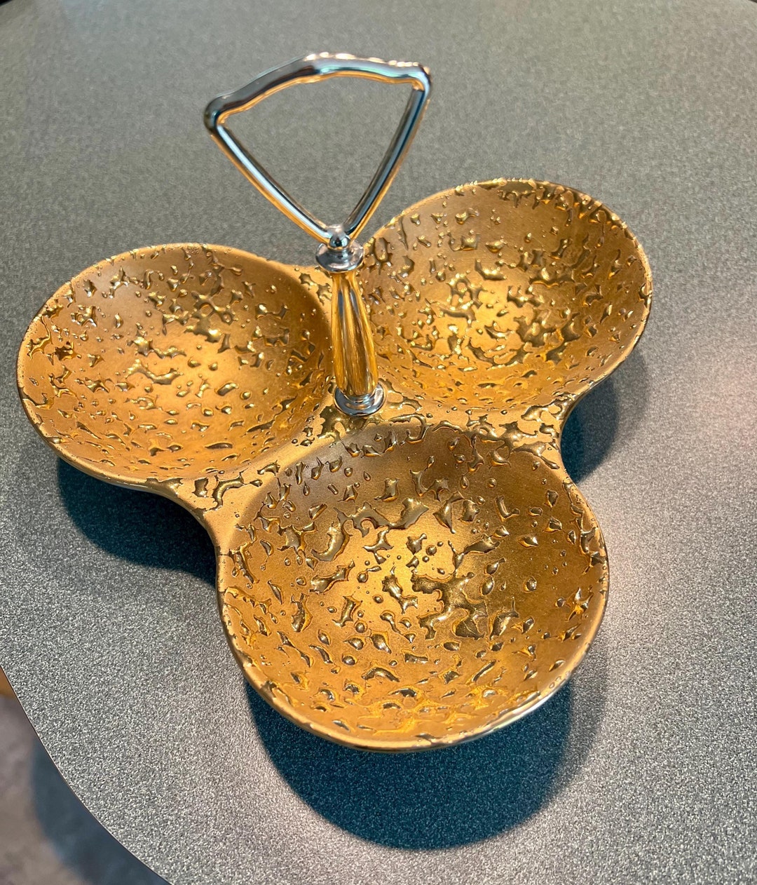Candy Dish Weeping Gold 3-way Dish Tidbit Tray. Bright 22K Gold Hand ...