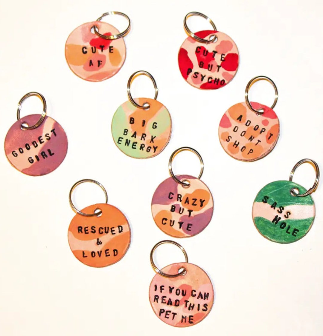 Hand-painted, Customizable Leather Pet Tag | Personalized Dog/cat Tags ...