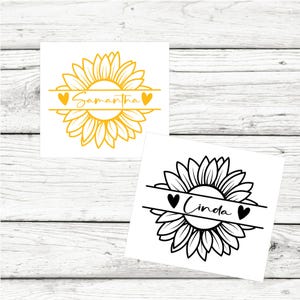Sunflower Split Monogram With Name and Hearts Decal, Vinyl Decal ...