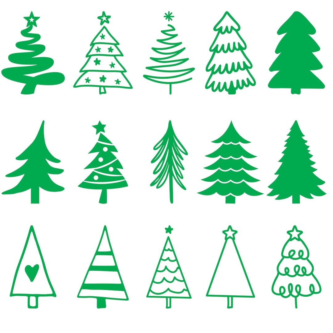 Christmas Tree Vinyl Decals, Set of 15 Vinyl Tree Decals, Christmas ...