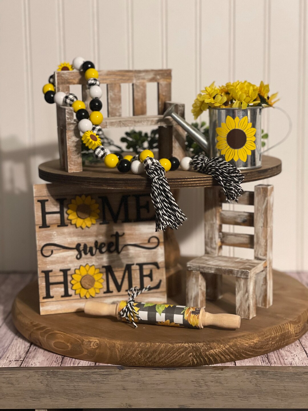 Sunflower Tiered Tray Decor, Sunflower Home Sweet Home Decor, Sunflower ...