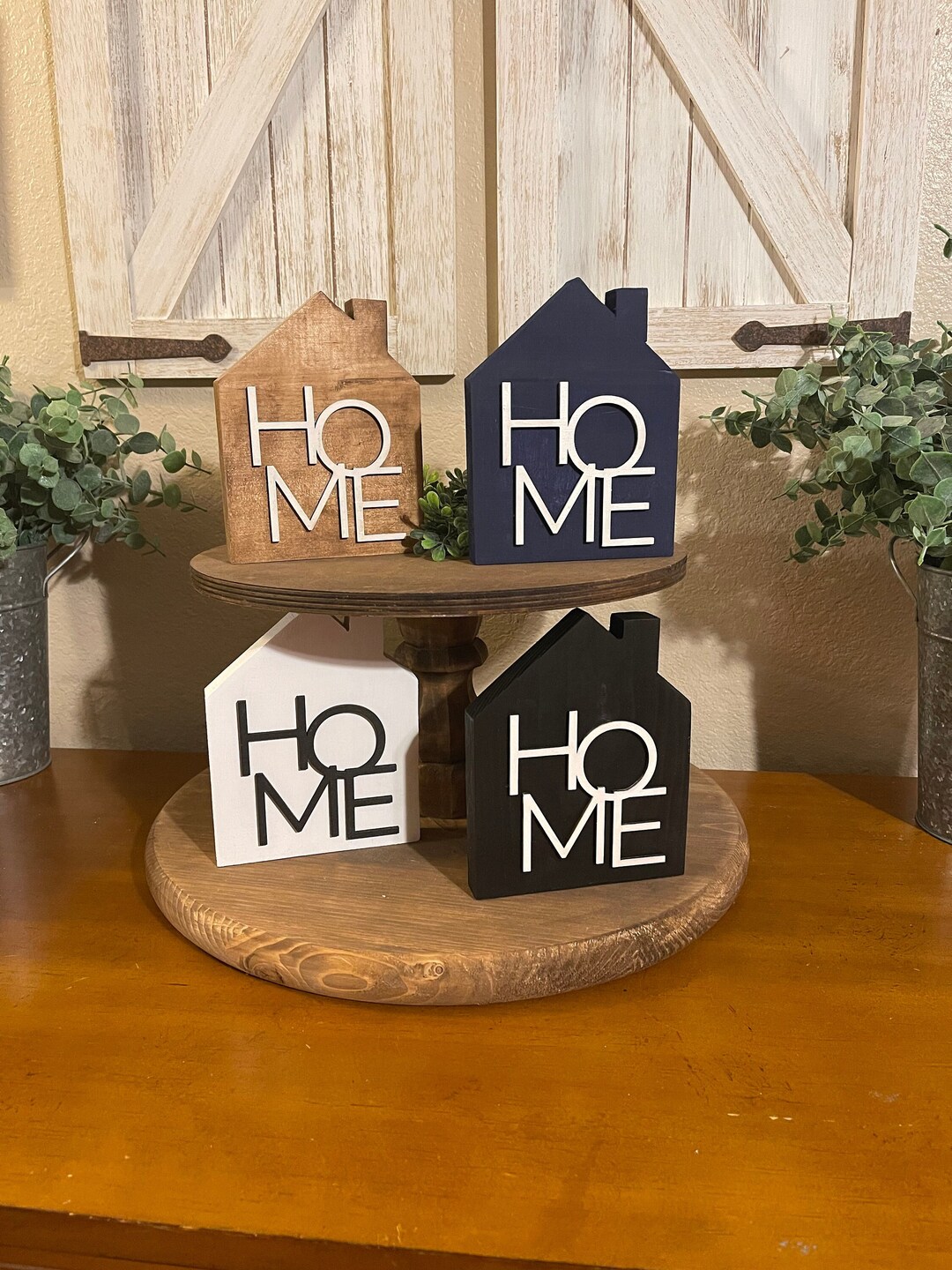 Home Tiered Tray Decor, Wood House With 3D Home Letters Decor ...