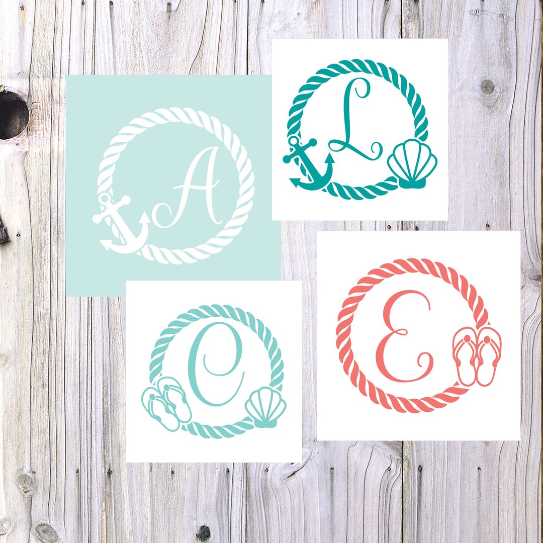 Rope Single Initial Beach Themed Vinyl Decal, Beach Decal, Personalized ...