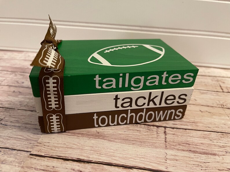 Football Themed Tired Tray Decor Football Wood Book Stack - Etsy