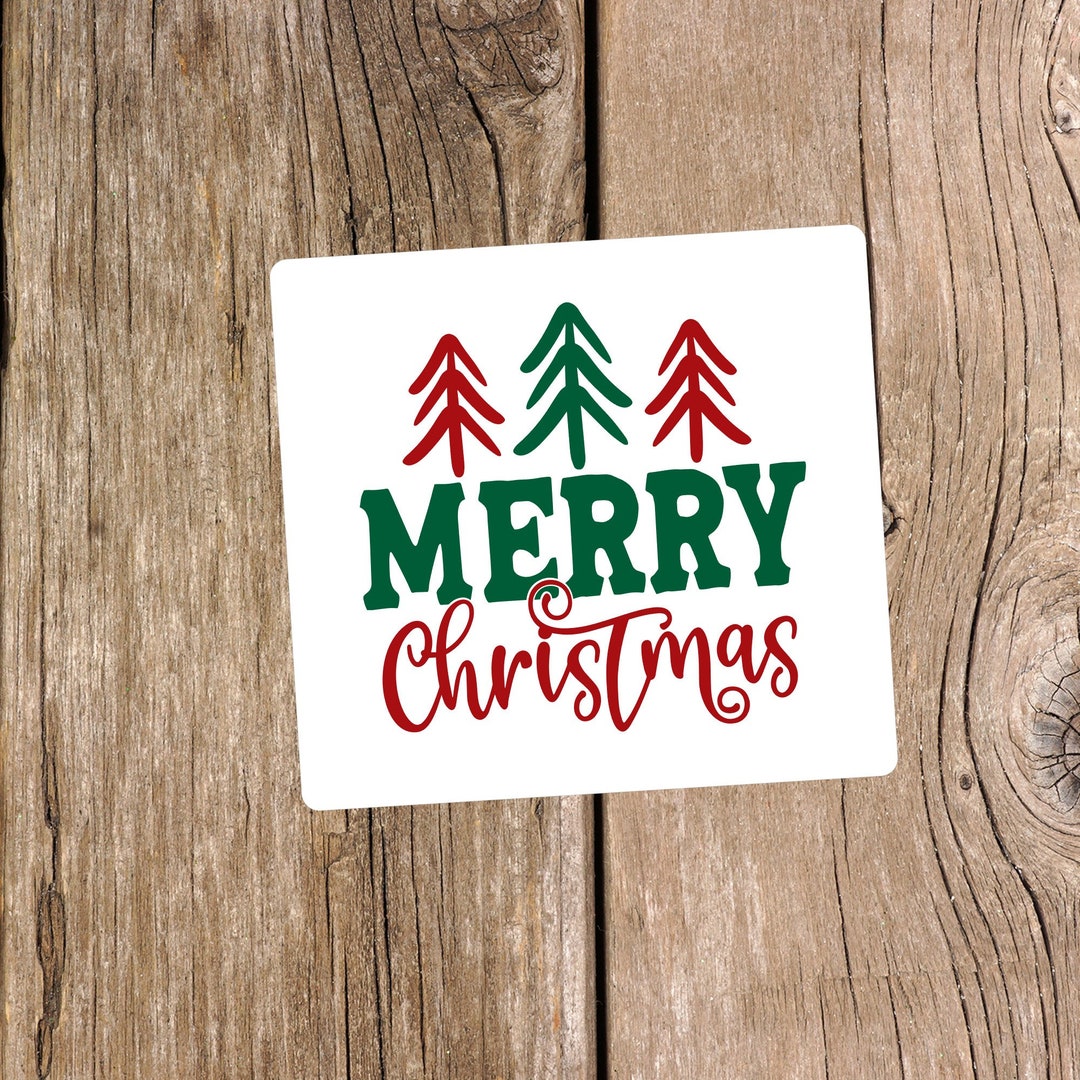 Merry Christmas With Trees Vinyl Decal, Christmas Decal, Merry ...