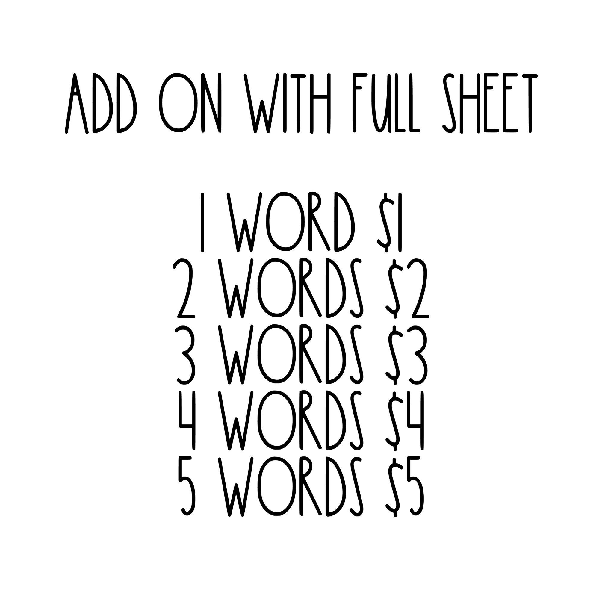 Add on Words With Full Sheet of Vinyl Decals - Etsy