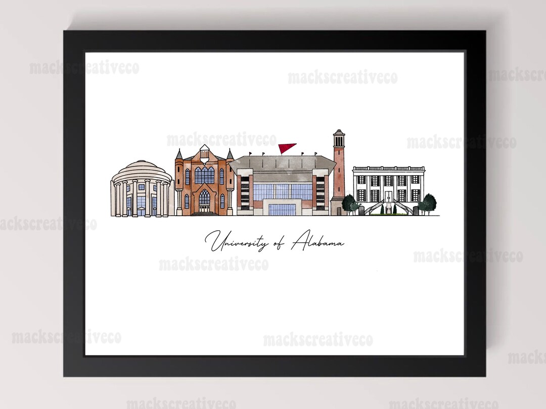 Alabama Art Print College Art Print Tuscaloosa Alabama - Etsy