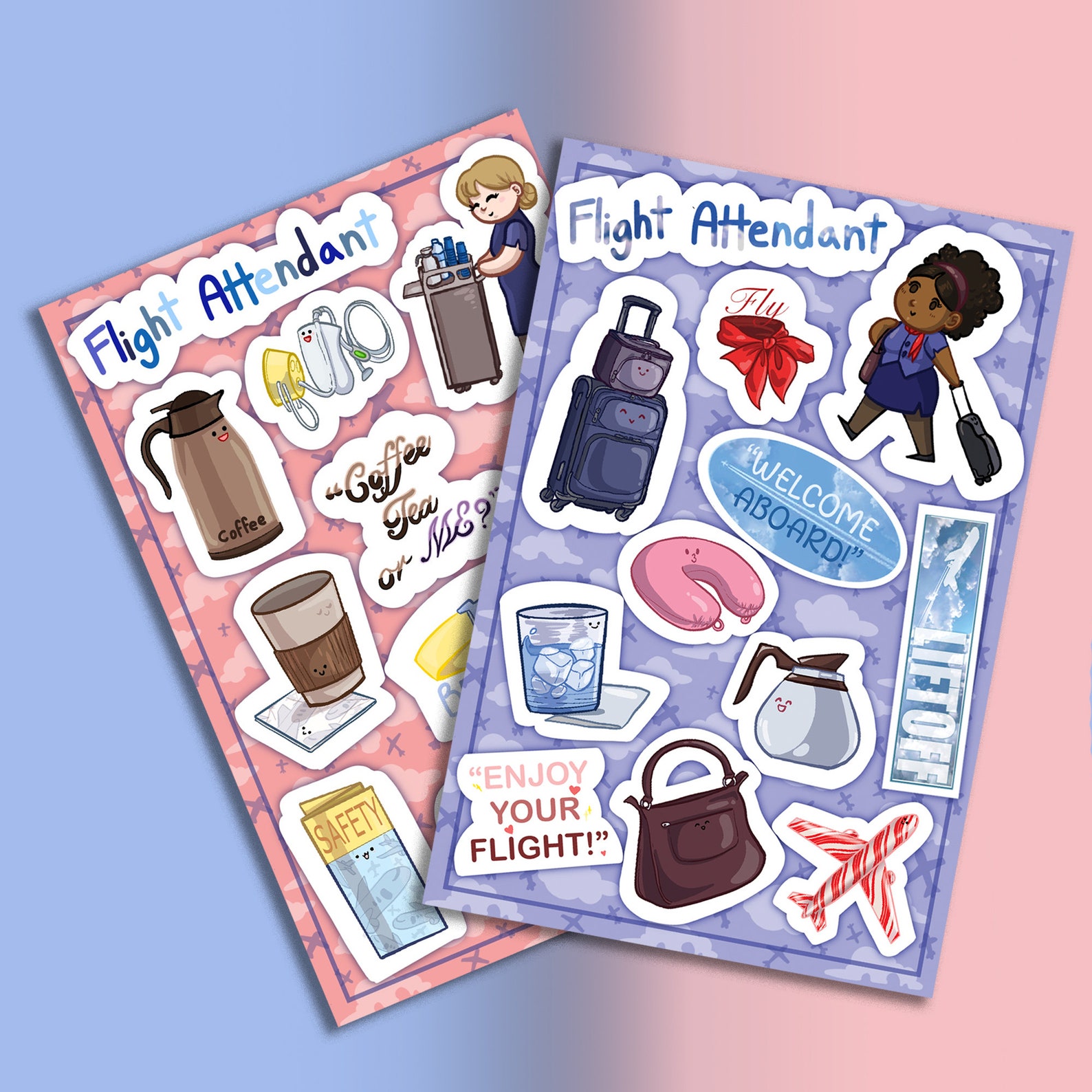 Flight Attendant Stickers! Cute Airplane Stickers! Pink and Blue Flight ...