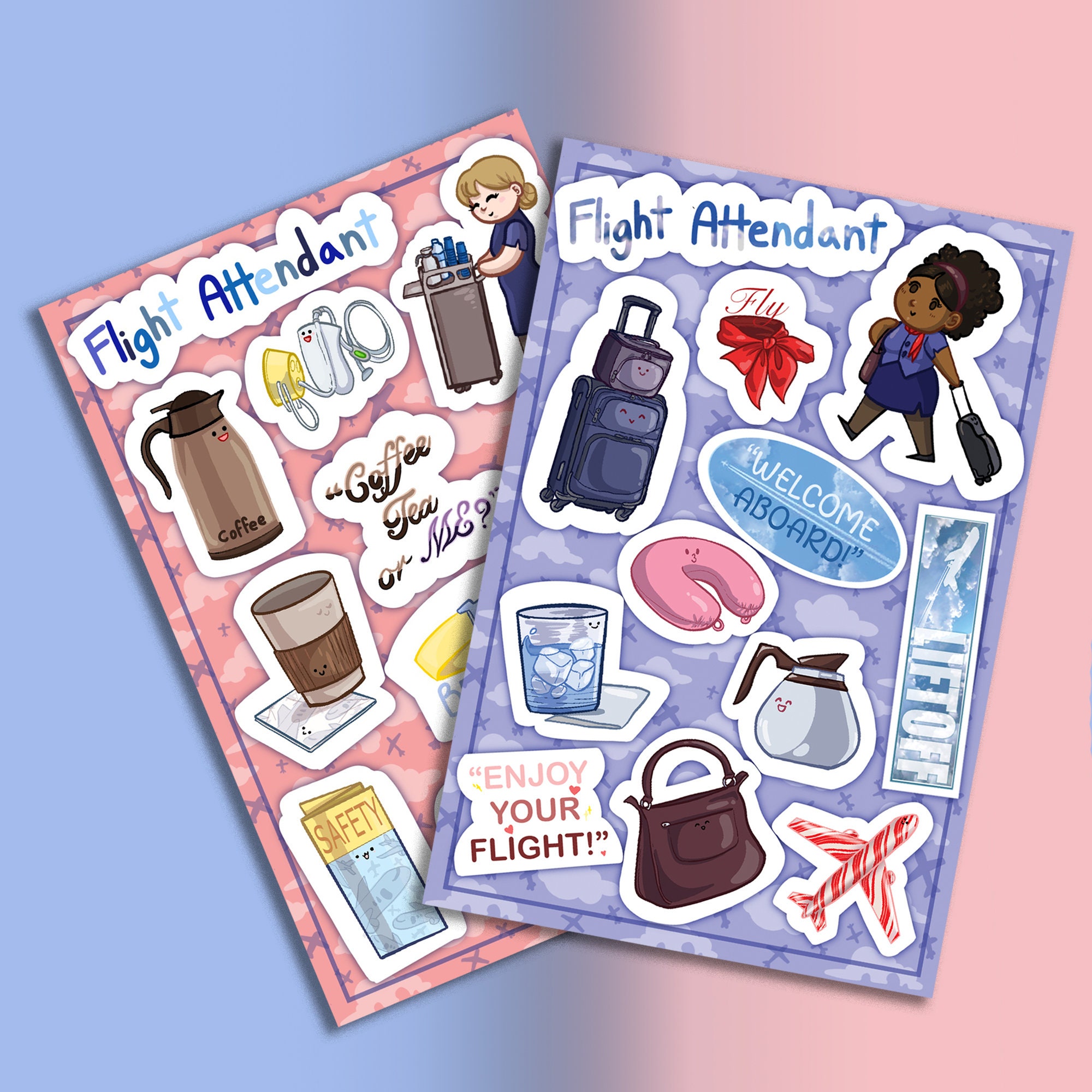 Flight Attendant Stickers Cute Airplane Stickers Pink and Blue Flight ...