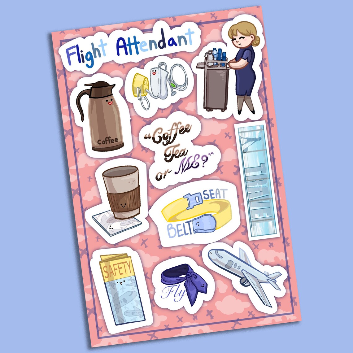 Flight Attendant Stickers! Cute Airplane Stickers! Pink and Blue Flight ...