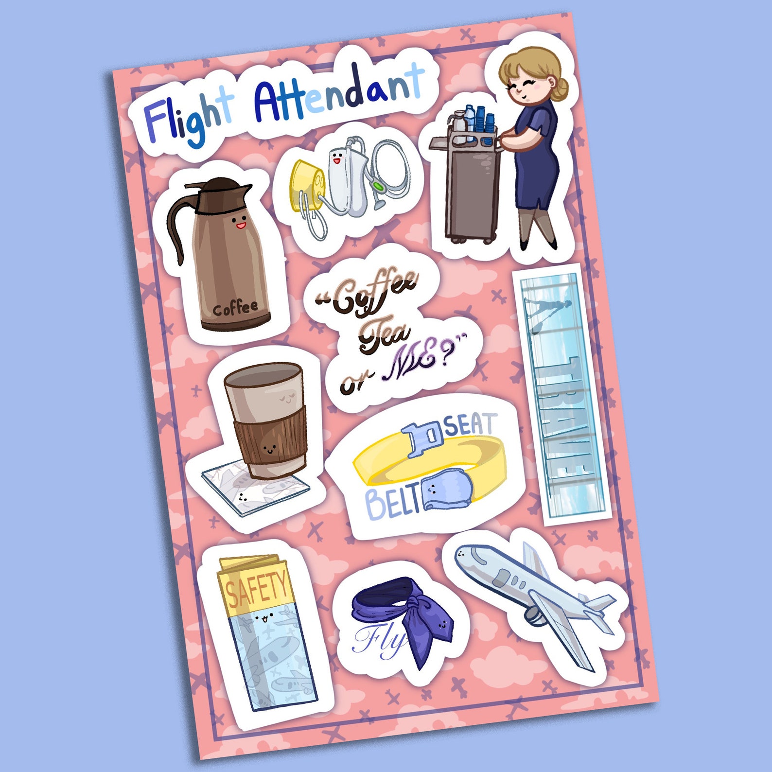 Flight Attendant Stickers! Cute Airplane Stickers! Pink and Blue Flight ...