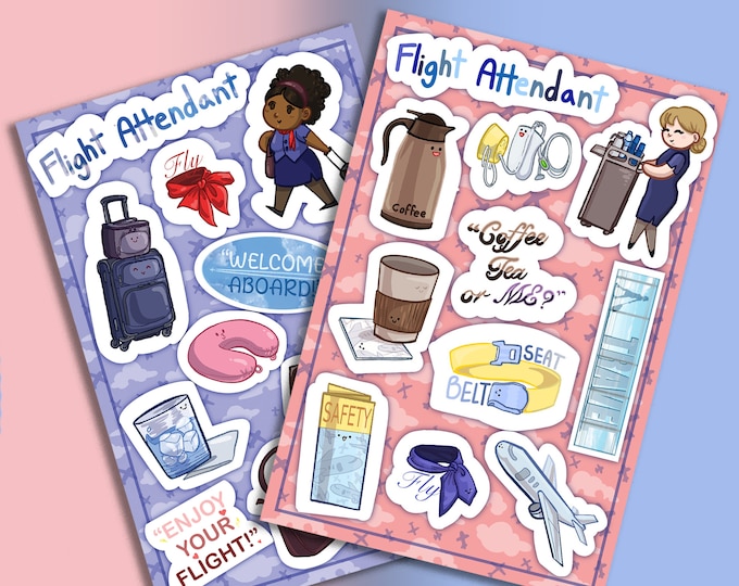 Flight Attendant Stickers! Cute Airplane Stickers! Pink and Blue Flight ...
