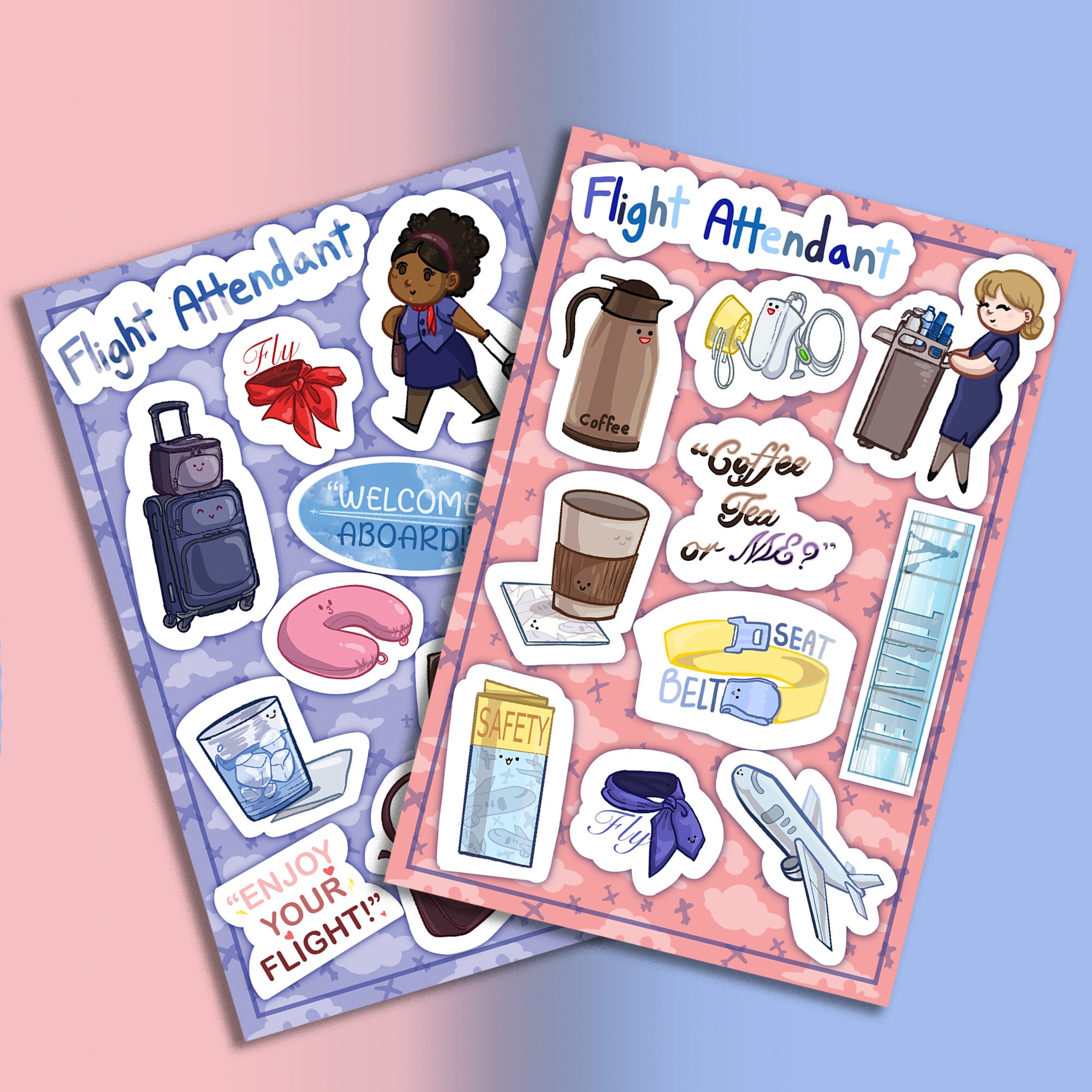Flight Attendant Stickers Cute Airplane Stickers Pink and Blue Flight ...