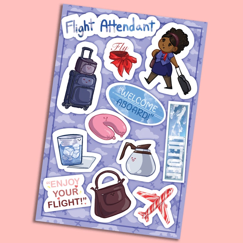 Flight Attendant Stickers! Cute Airplane Stickers! Pink and Blue Flight ...