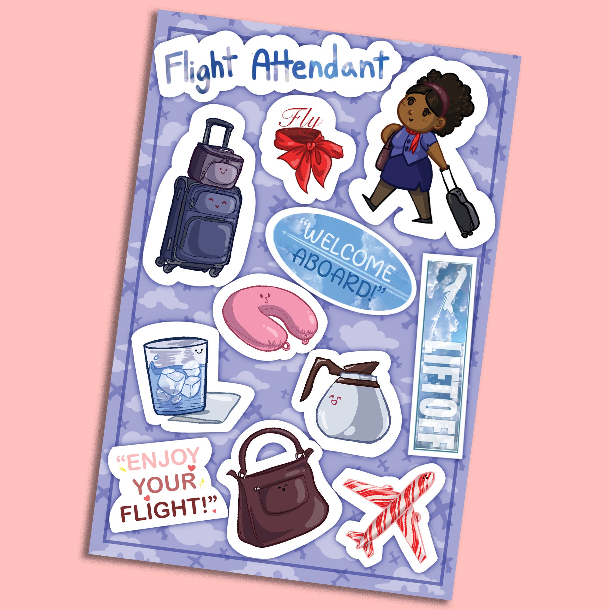 Flight Attendant Stickers Cute Airplane Stickers Pink and Blue Flight ...