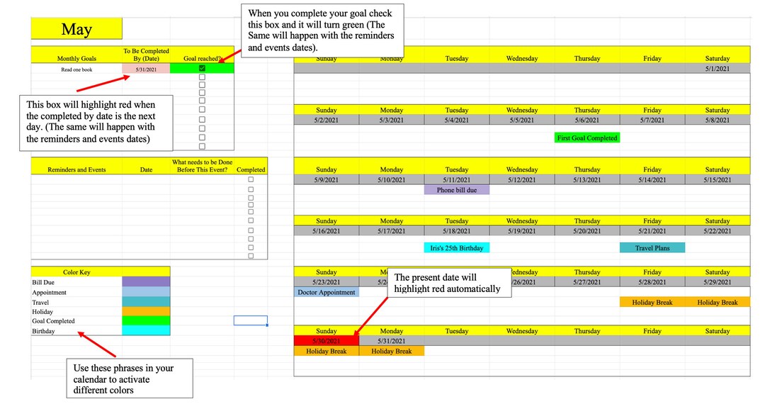 Excel Calendar Templet - Etsy