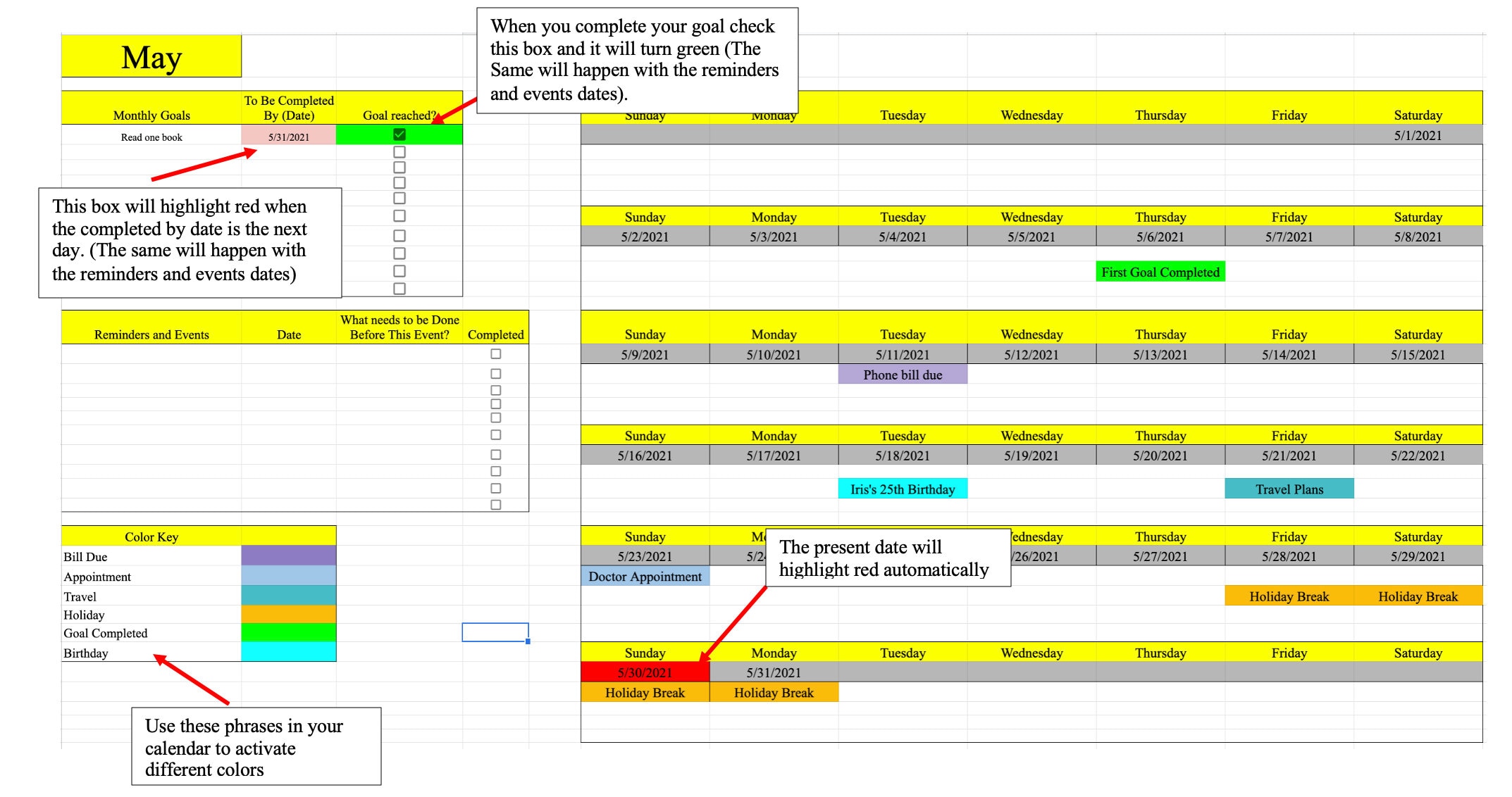 Excel Calendar Templet - Etsy