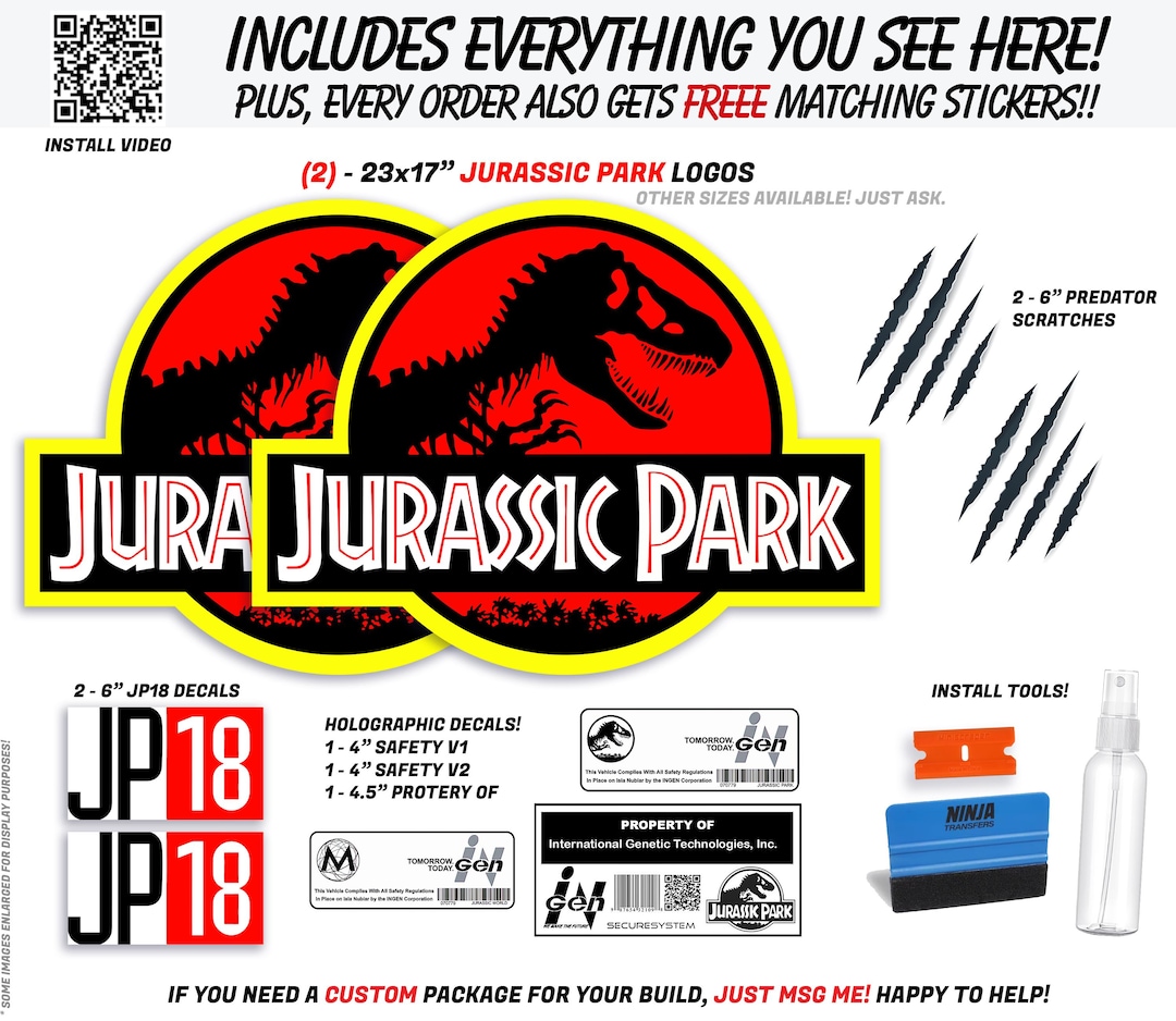 New! Jurassic Park Red Decal Set! 2 Water/uv Proof Removal Decals for ...