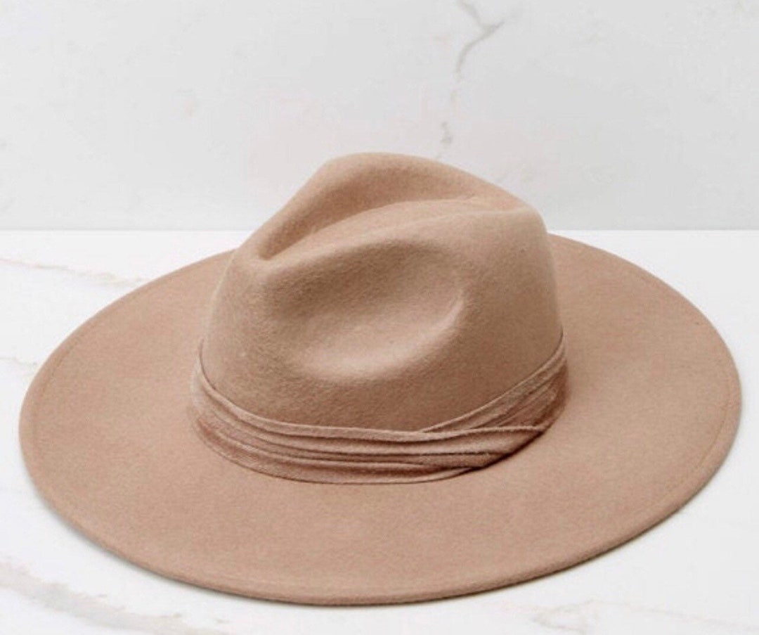 Wide Brim Beige Fedora Hat Women Adjustable Felt Fedora Hat - Etsy