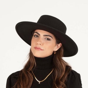 Black Boater Felt Hat for Women%100wool Felt Boater-wide Brim Beige ...