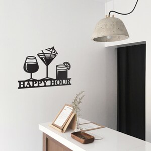 Vivegate Happy Hour Bar Sign Metal Wall Decor 14x11 Black Modern ...