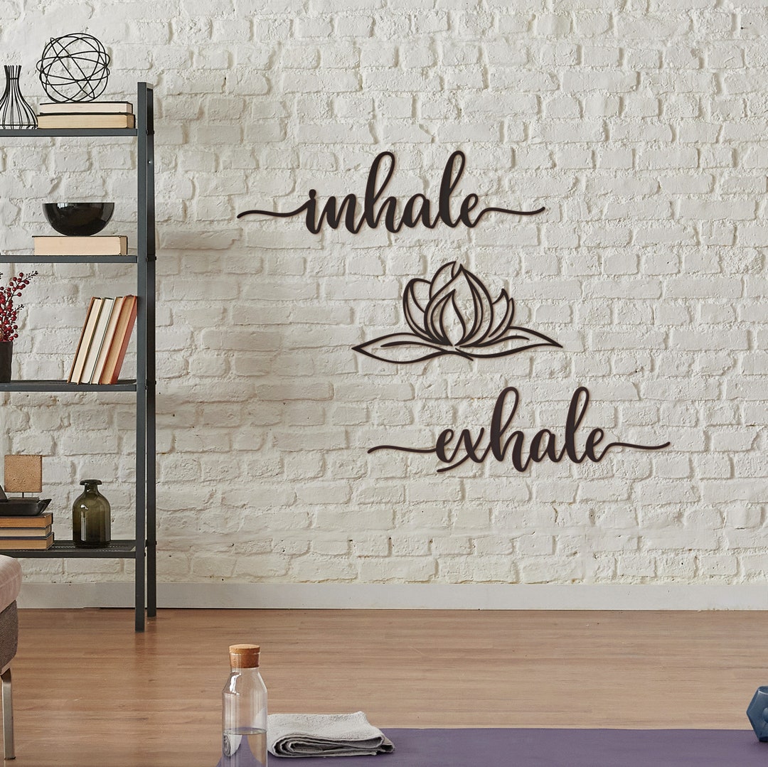 Vivegate Home Inhale Exhale Lotus Flower Metal Wall Decor 18x18 Black ...