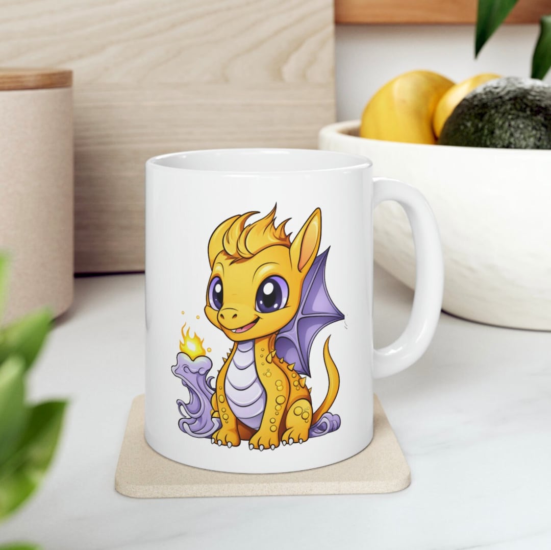 Dragon Mugs, Dragon Cartoon Mug, Holiday Coffee Mug, Christmas Dragon ...