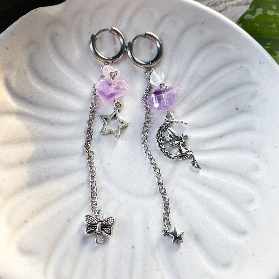 Enchanted Amethyst Crystal Earrings Whimsical Fairycore Style Alt Girls ...