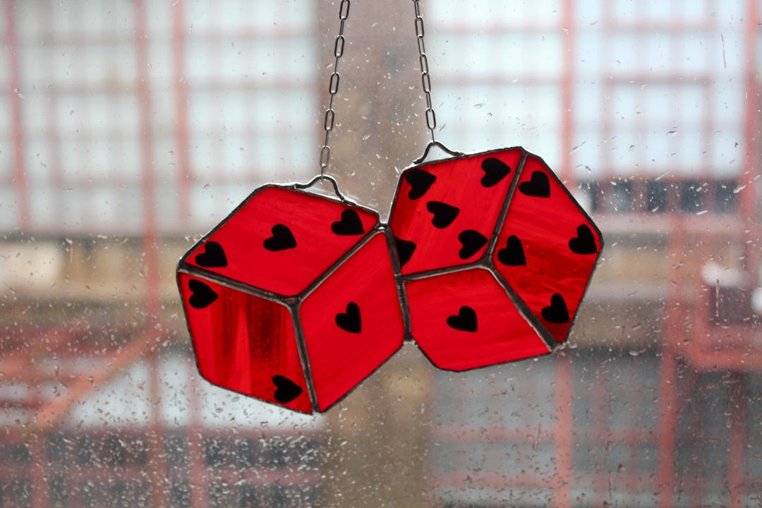 Lucky Stained Glass Dice Suncatcher – Handmade Retro Car Dice Window ...
