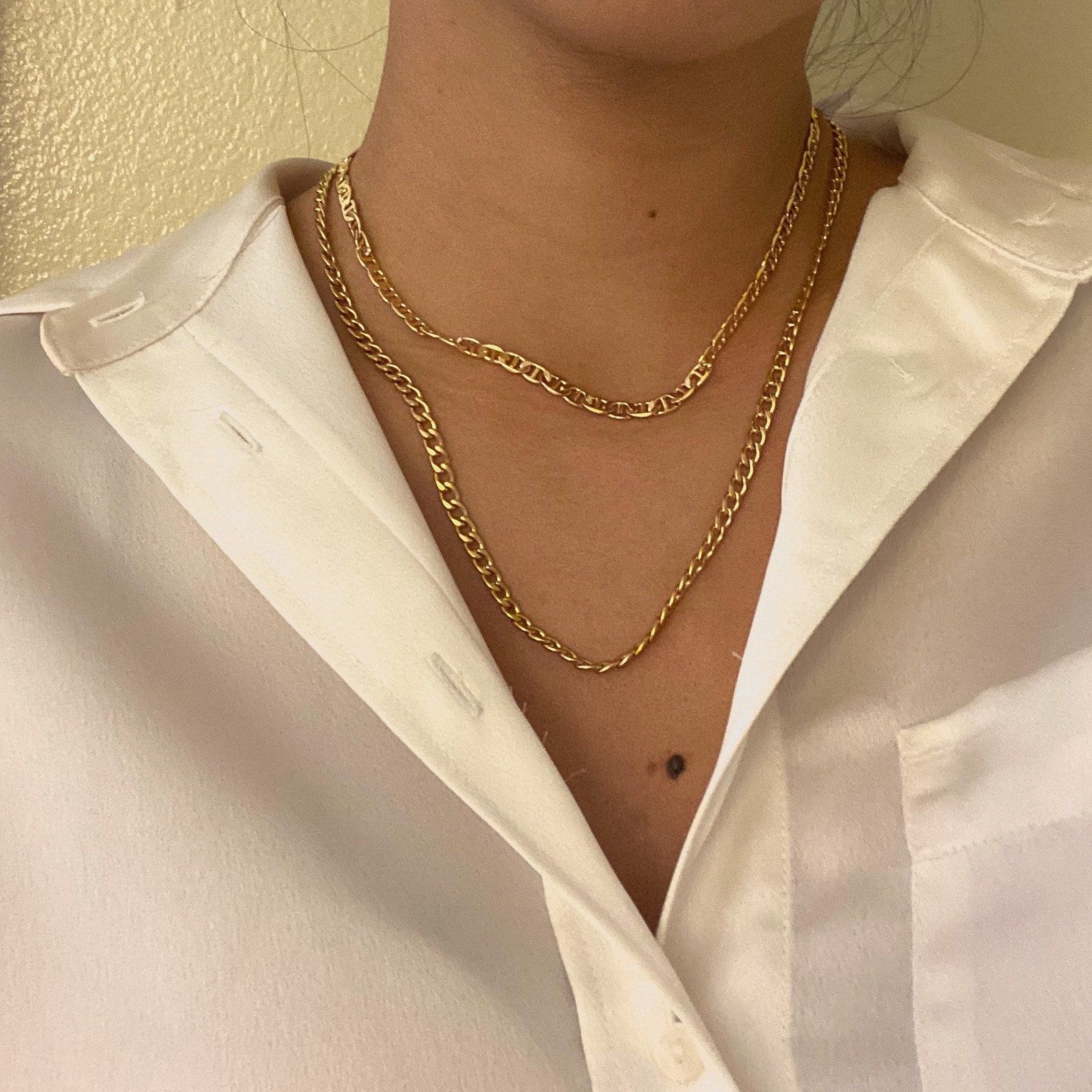 Trendy oro plateado collar cubano delicado joyería para las mujeres ...