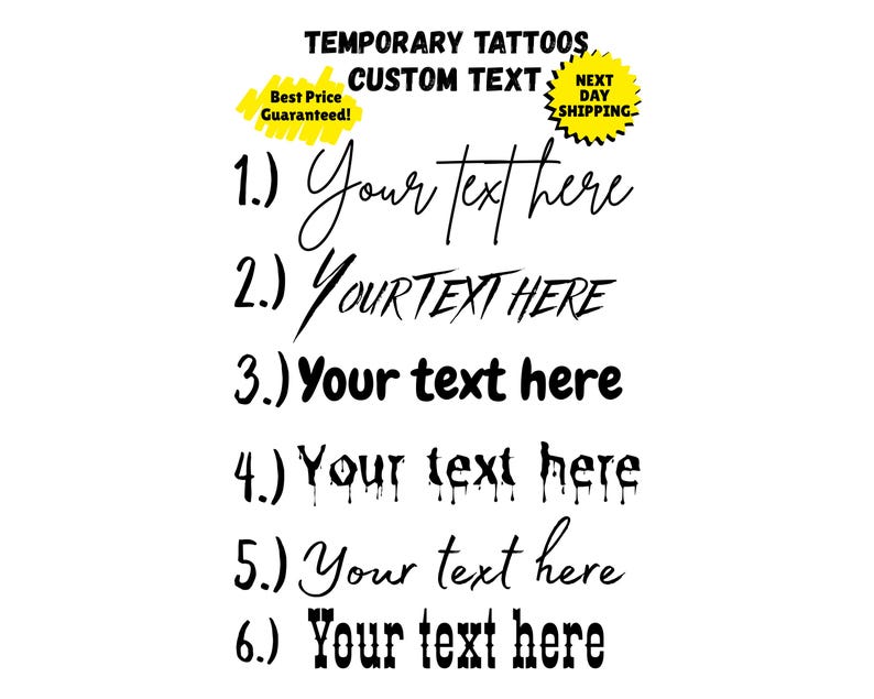 Temporary Fine Line Tattoos, Custom Text, Custom Name Tattoo, Fake ...