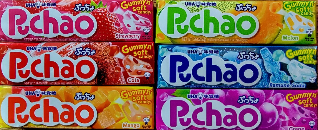Uha Mikakuto Japan Puchao Chewy Candy 6 Pack Set 50g 10 Pc Ea Strawberry, Grape, Melon, Mango ...