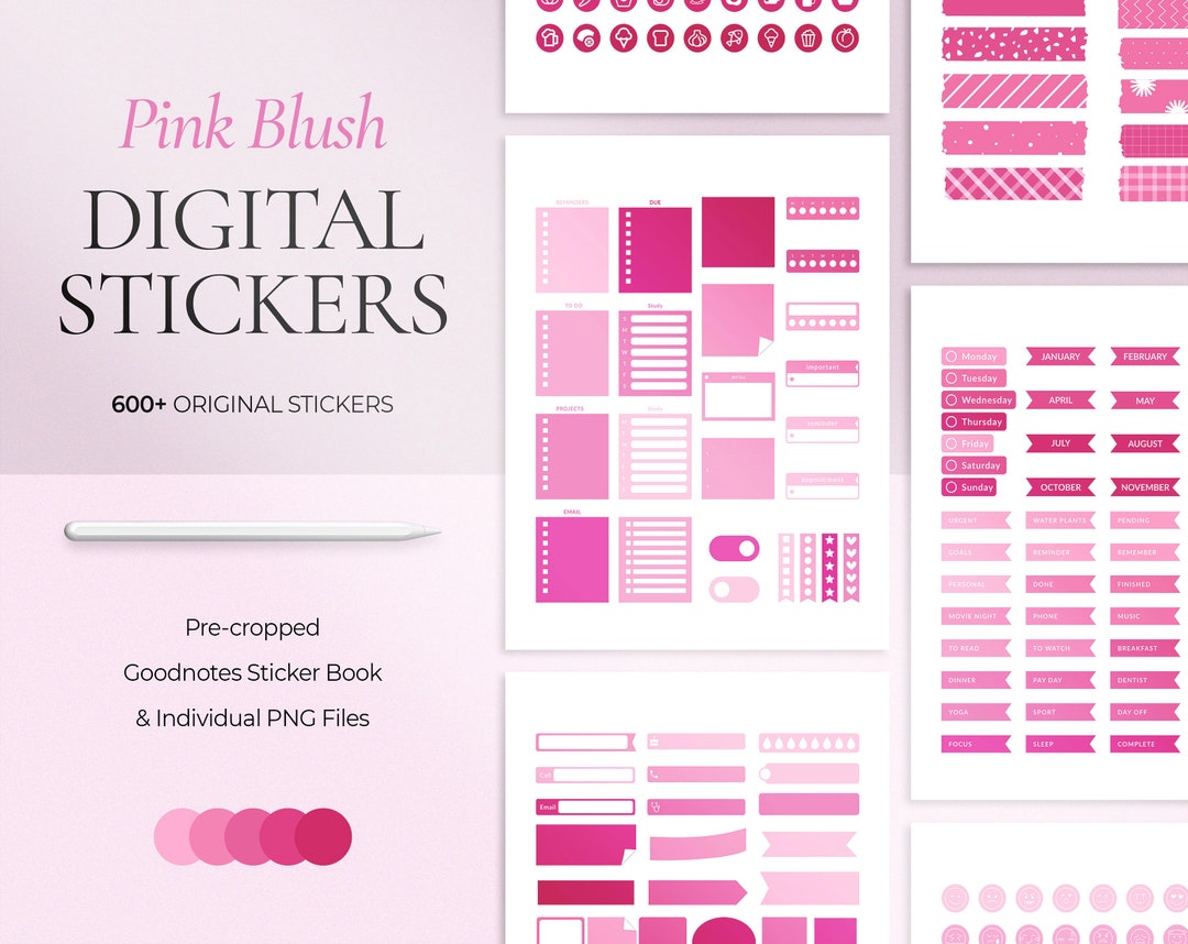 600+ Pink Themed Digital Stickers for Goodnotes + Individual PNG Files ...