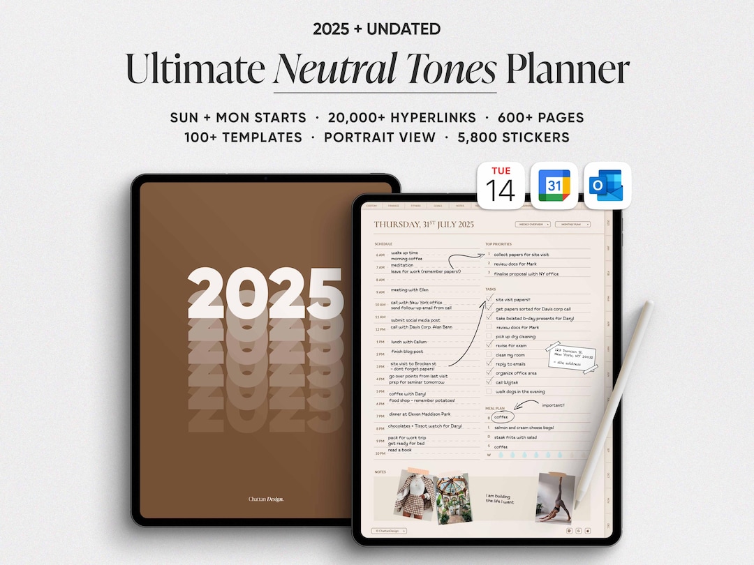 2025 Neutral Tones Digital Planner for Goodnotes, Notability, Xodo ...