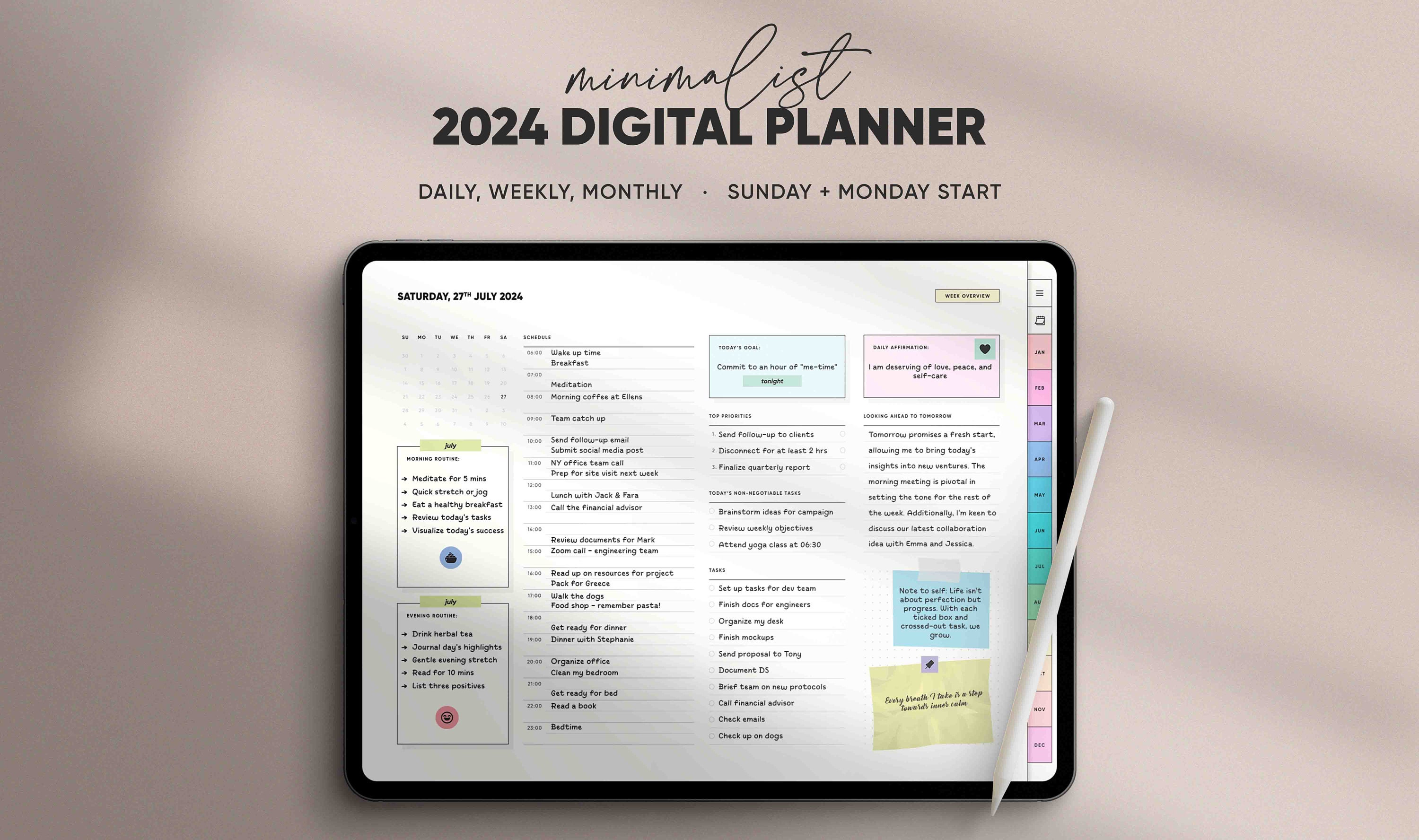 2024 Digital Planner Minimalist Planner iPad Planner Daily Planner ...