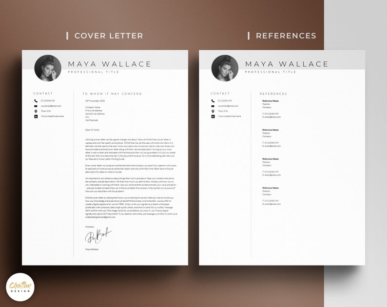 Two Page Resume Template Cover Letter & References Template for Ms Word ...