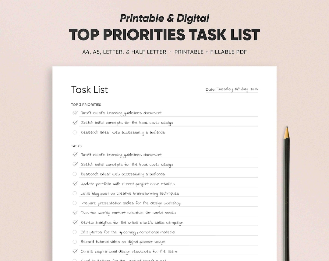 Top Priorities to Do List, Minimal Task Checklist Printable Template, Daily Weekly Notepad ...