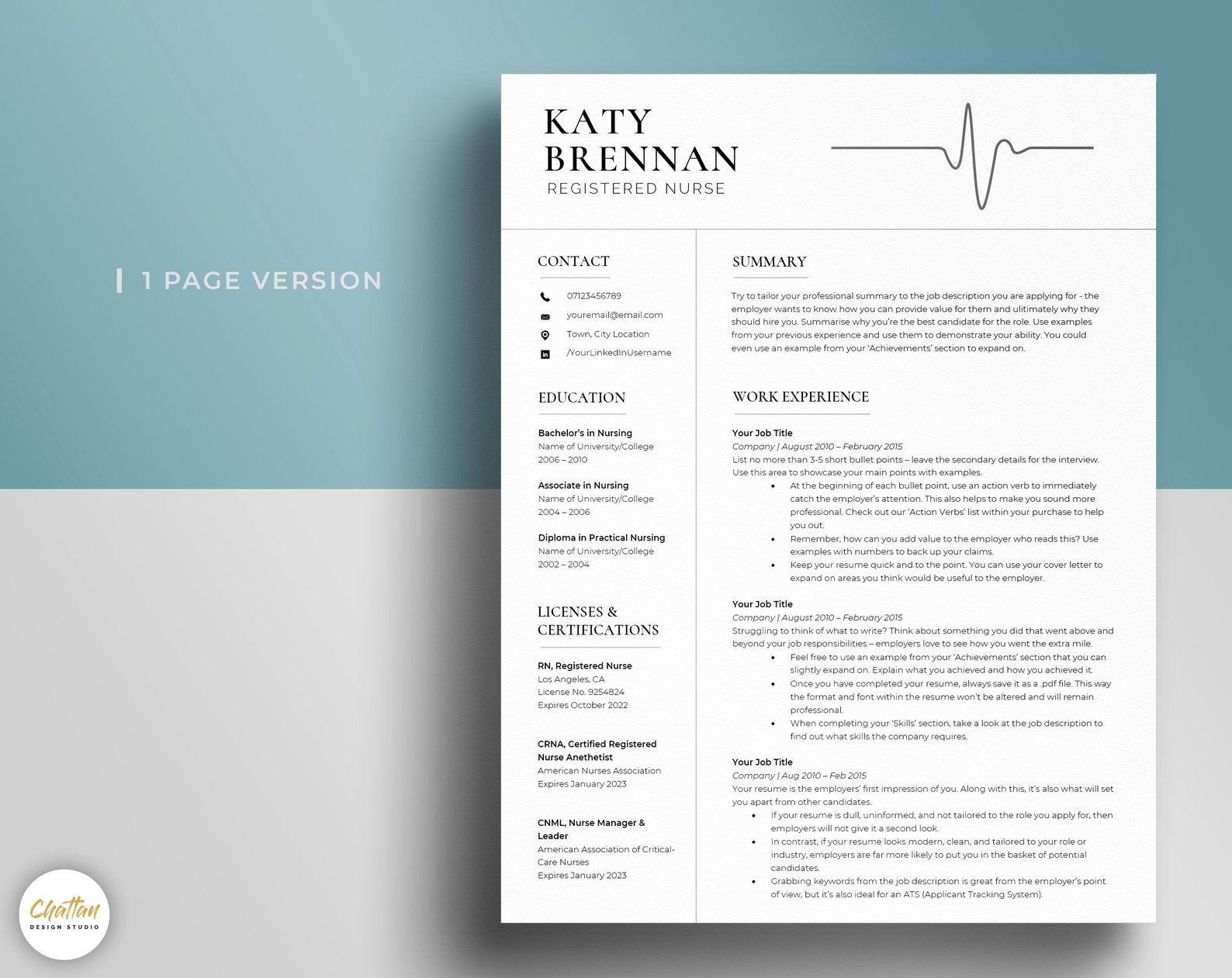 Student Nurse Resume Template for Ms Word & Mac Pages, RN Resume ...