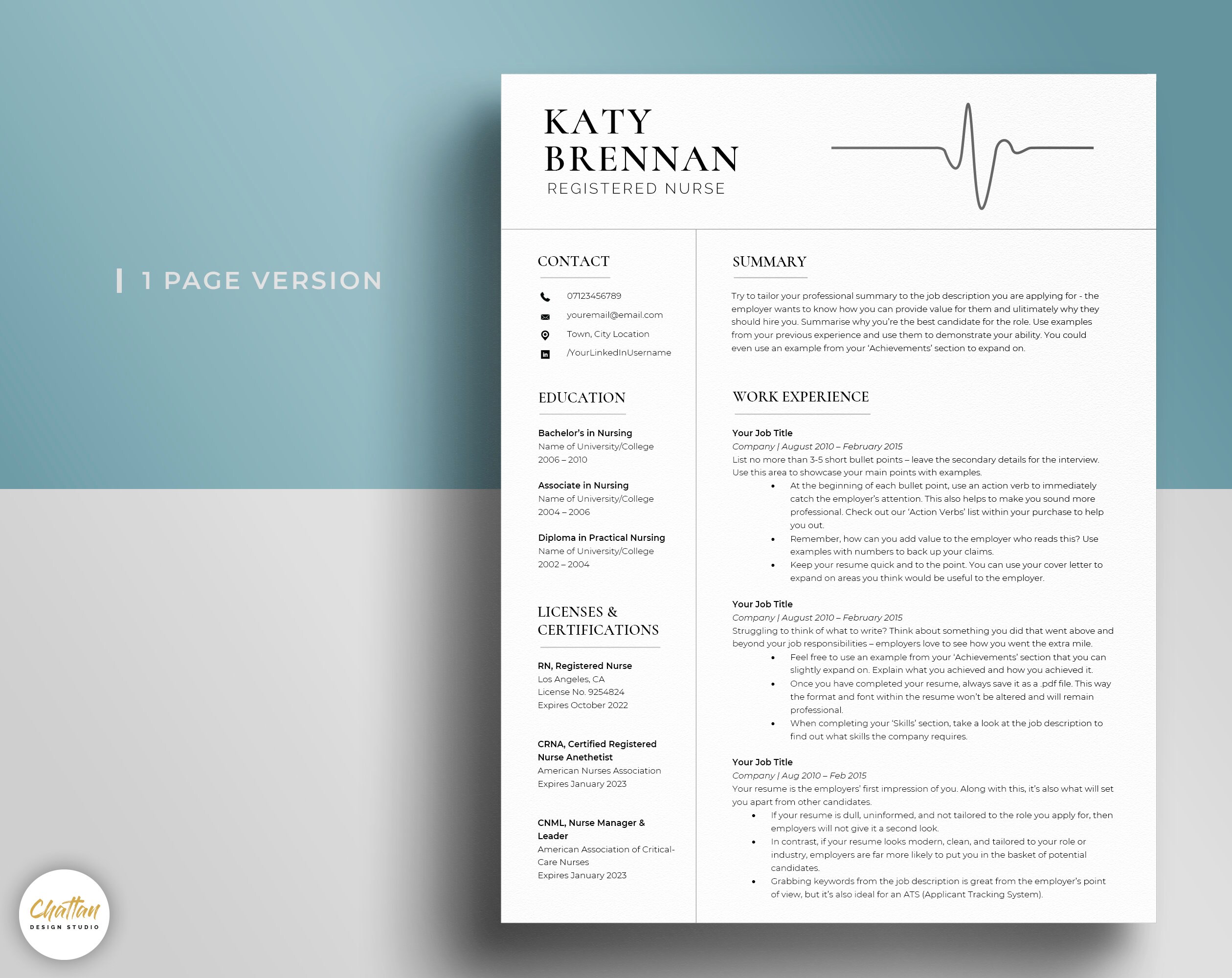 Student Nurse Resume Template for Ms Word & Mac Pages, RN Resume ...